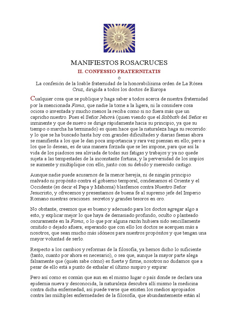Confessio Fraternitatis: Manifiesto Rosacruz | PDF | Rosacruces | Verdad
