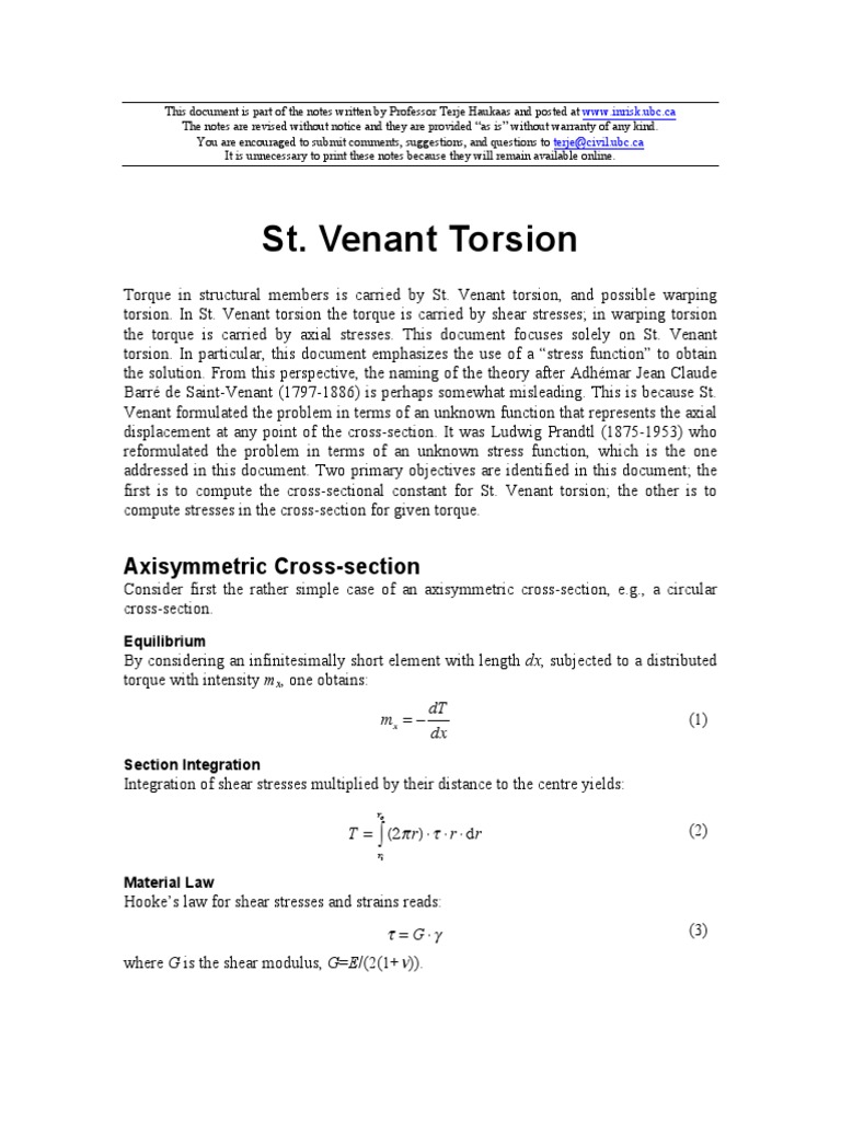St. Venant Torsion Explained | PDF | Shear Stress | Stress (Mechanics)