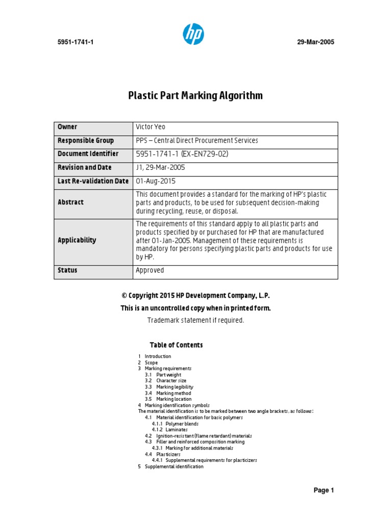 Plastic Mark Spec | PDF | Textiles | Plastic