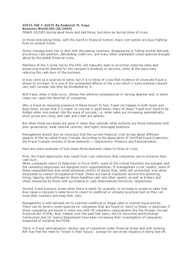 SUITS THE C-SUITE by Roderick M. Vega Business World (09/28/2009) | PDF ...