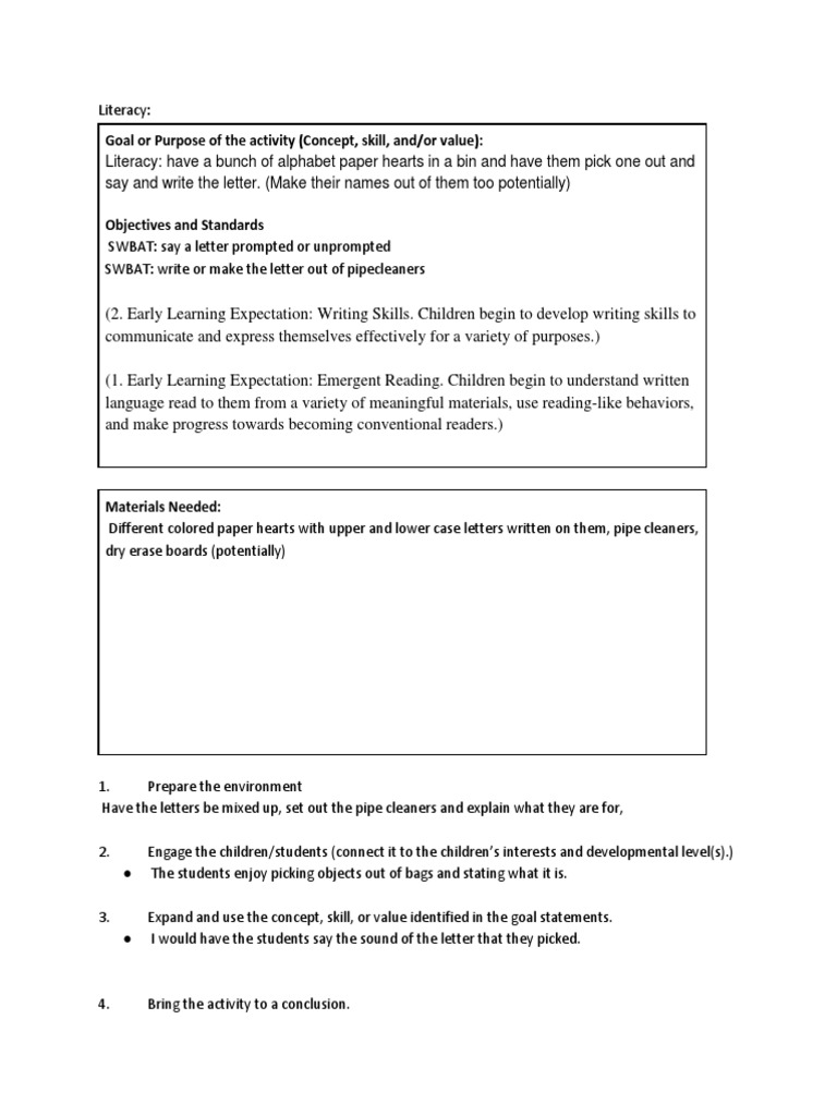 Goal or Purpose of The Activity (Concept, Skill, And/or Value) | PDF ...