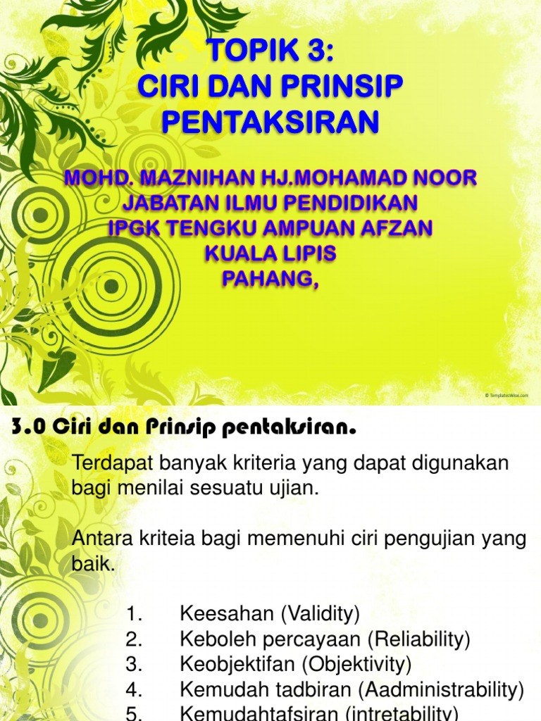 3.0 Ciri Dan Prinsip Pentaksiran | PDF