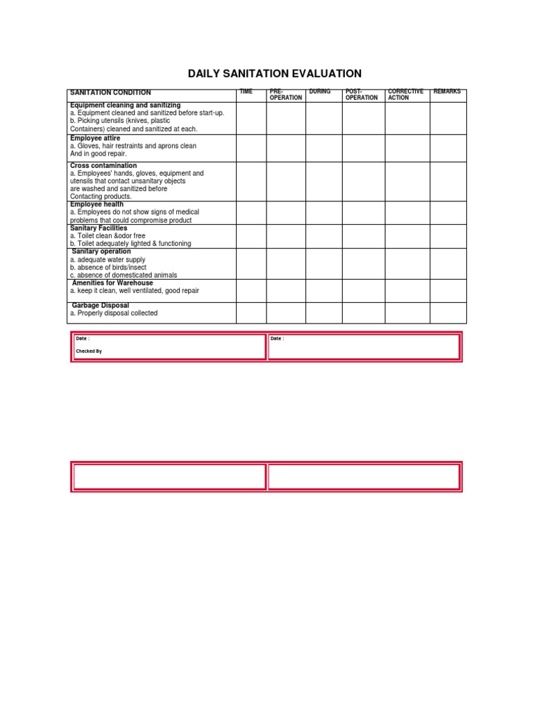 Monitoring - Daily Sanitation Condition | PDF | Wellness | Science ...
