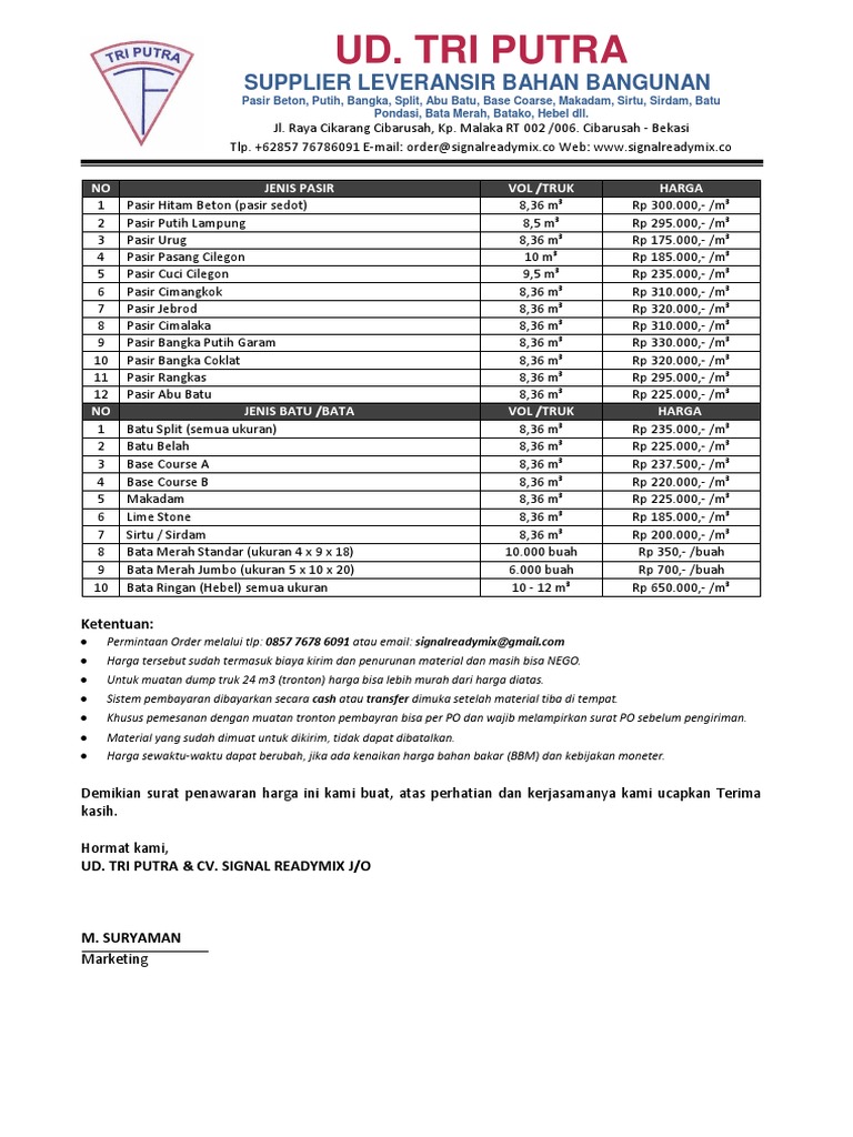 Daftar Harga Material Alam | PDF