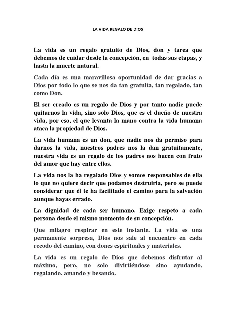 La Vida Regalo de Dios | PDF | Dios | Religión y creencia