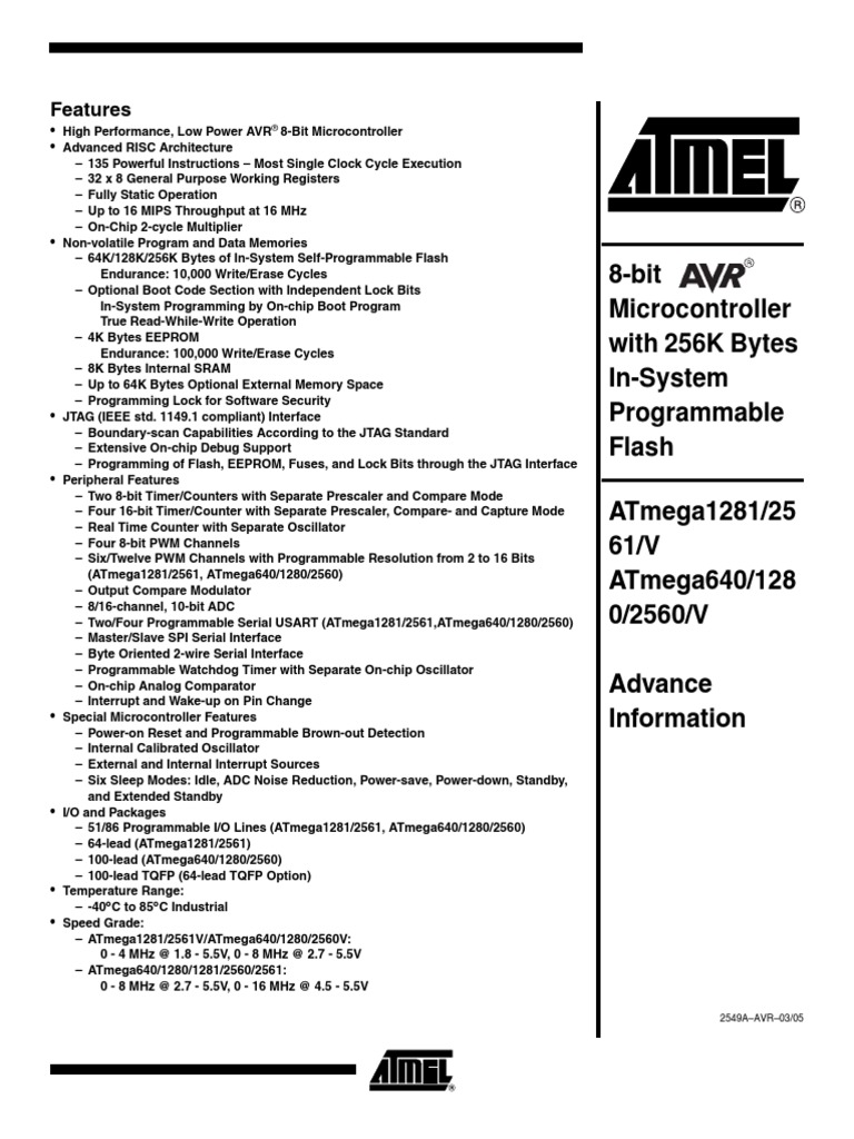 Datasheet ATMEGA 256 PDF | PDF | Office Equipment | Integrated Circuit