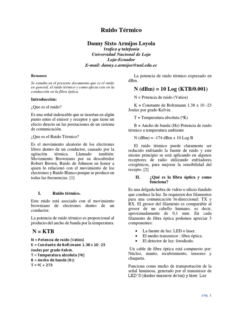 Ruido Térmico en Fibra Optica | PDF | Diodo emisor de luz | Fibra óptica