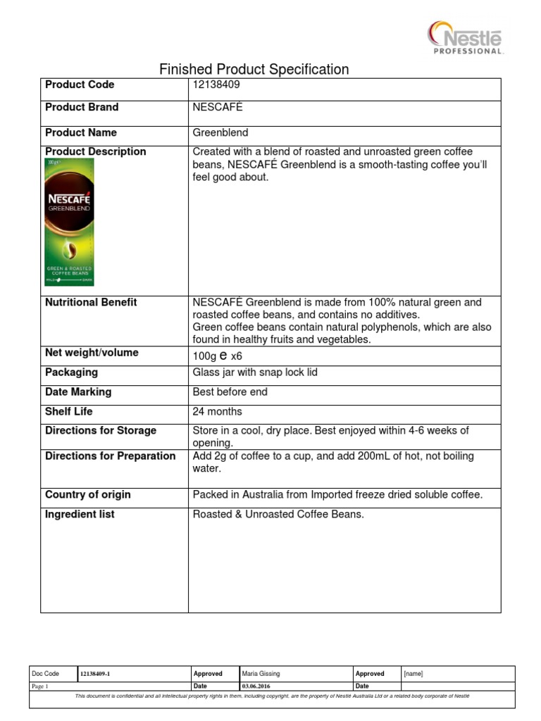 Nescafe Greenblend 100gx6 | PDF | Coffee | Bean