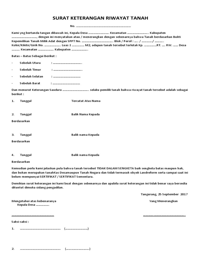 Surat Keterangan Riwayat Tanah