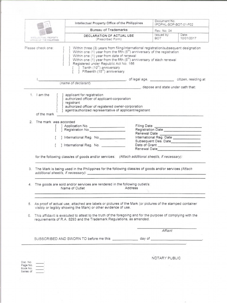 FORM Declaration of Actual Use For IPO | PDF