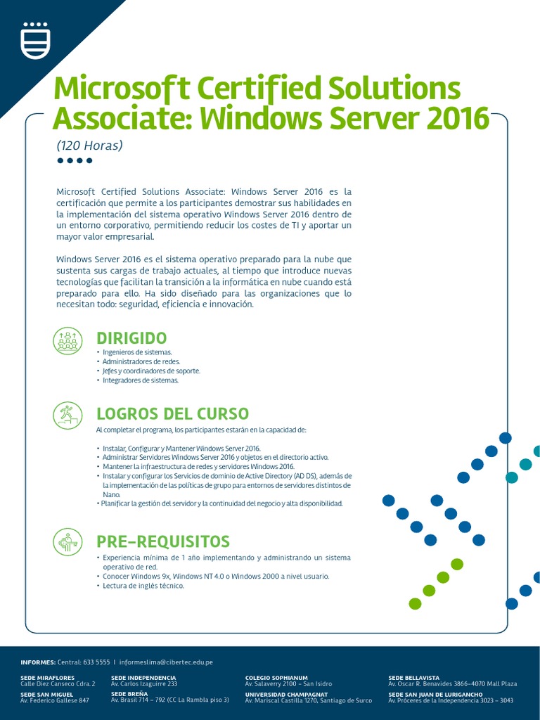 Mcsa Windows Server 2016 Cibertec | PDF | Directorio Activo | Microsoft Windows