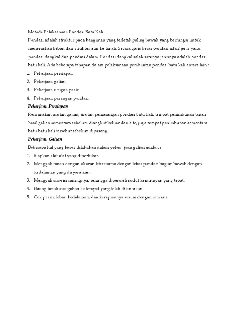 Metode Pelaksanaan Pondasi Batu Kali Pdf