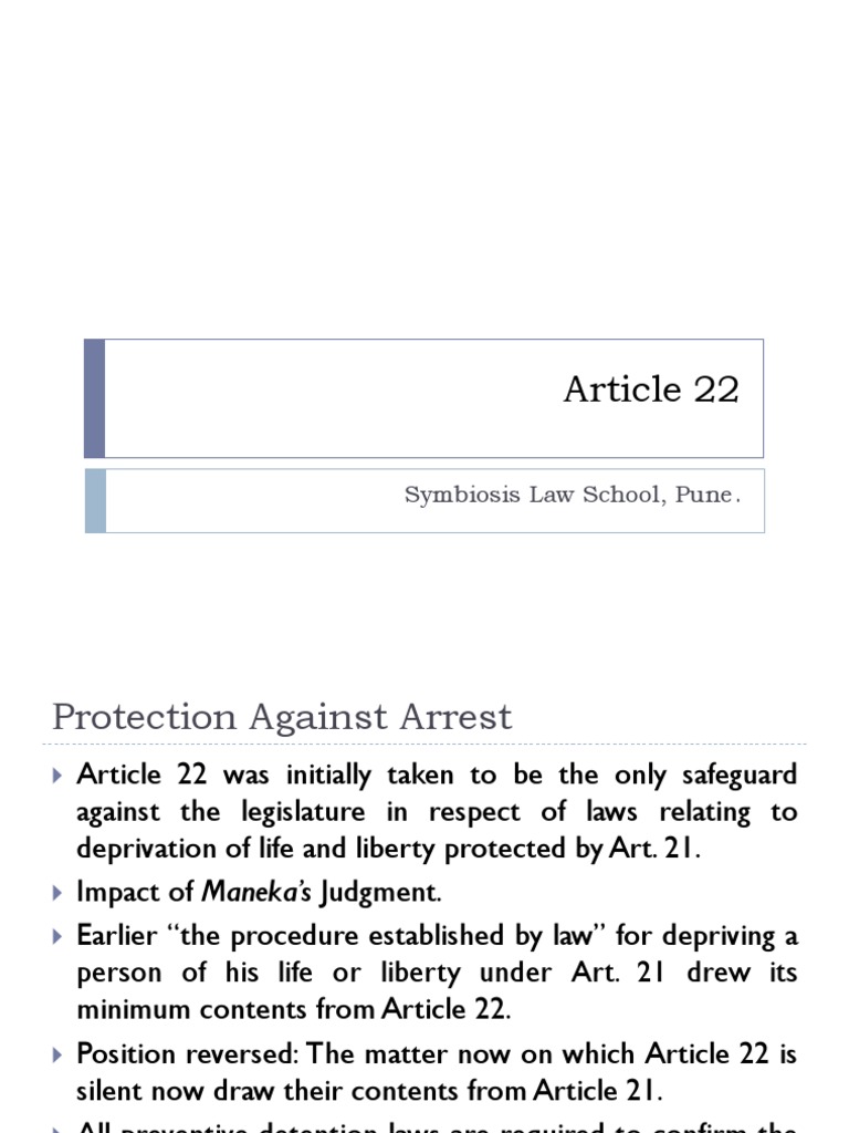 Article 22: Symbiosis Law School, Pune | PDF | Remand (Detention) | Arrest