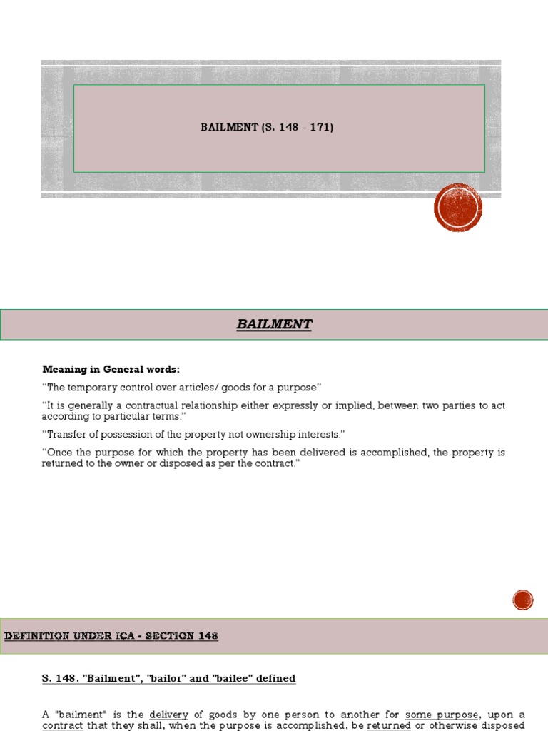 Bailment | PDF | Possession (Law) | Lien