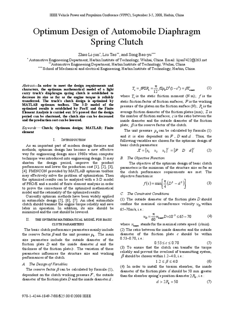 Optimum Design of Automobile Diaphragm Clutch | PDF | Mathematical ...