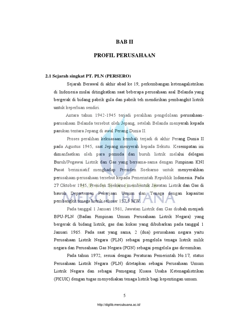 Profil PLN Cikupa UNIV MERCU PDF | PDF