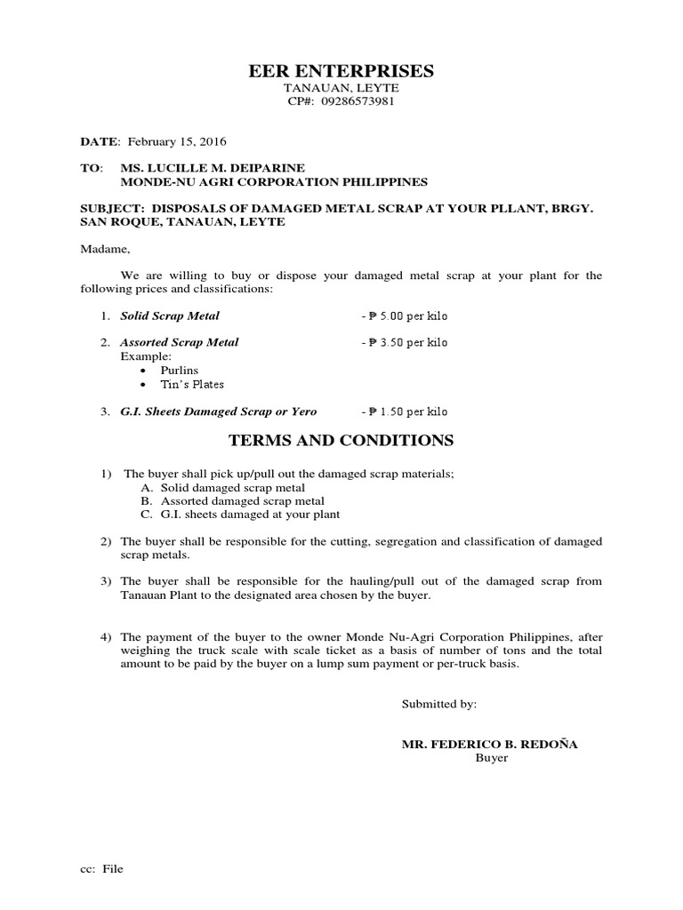 Disposal of Damaged Scrap Metals | PDF | Law | Home & Garden