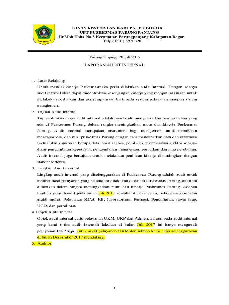3.1.4.2.b Laporan Hasil Audit Internal | PDF