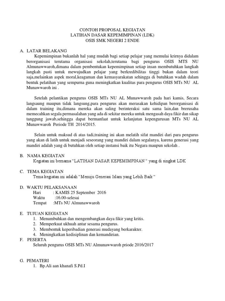 Contoh Proposal Kegiatan LDK | PDF