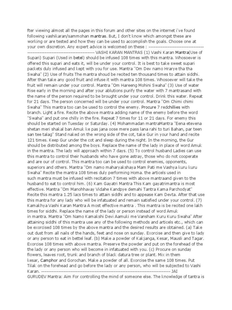 Vashi Mantra | PDF | Mantra | Tantra