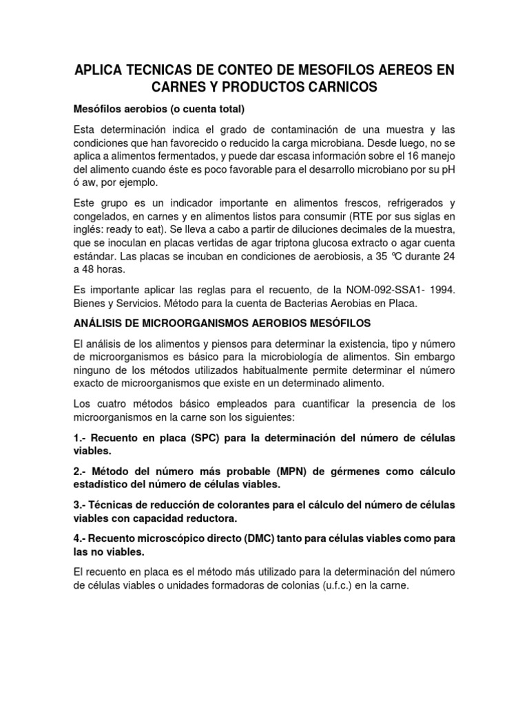 Recuento de Mesófilos Aerobios en Carnes | PDF | Microorganismo | Alimentos