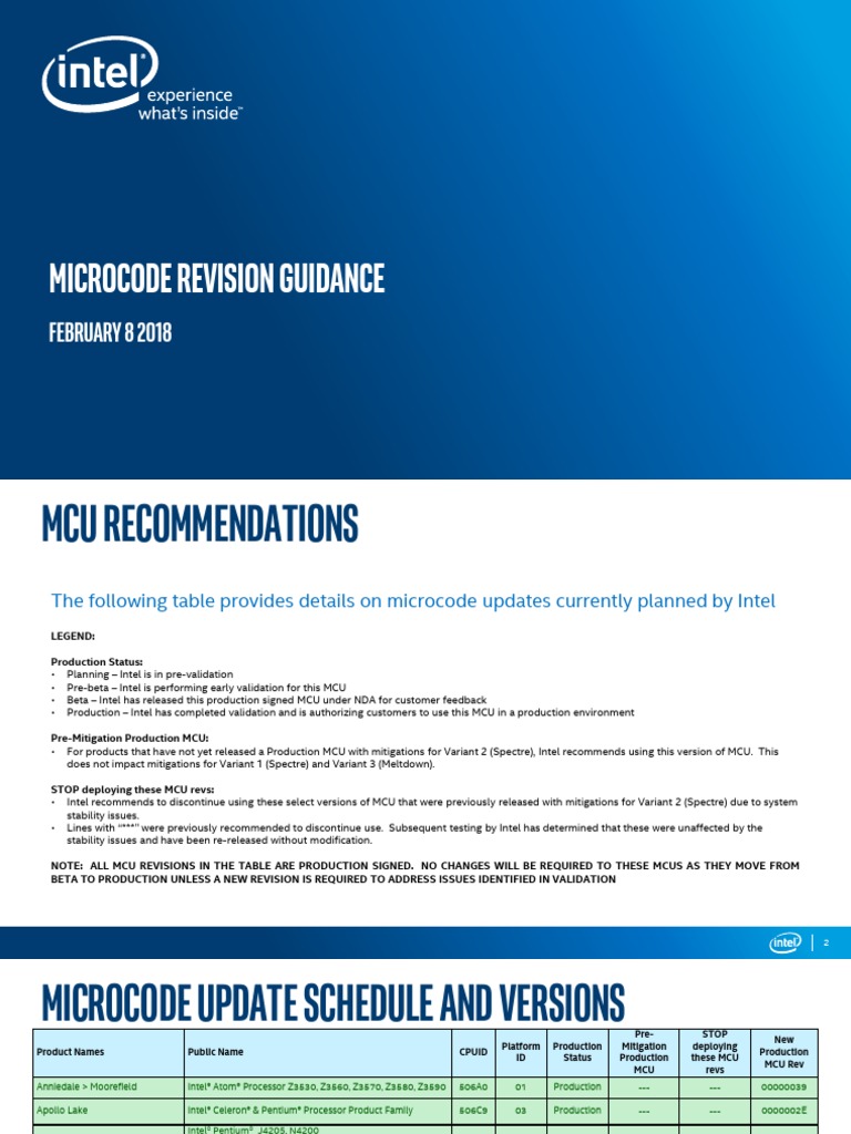 Intel Meltdown And Spectre Microcode Update Guidance Pdf Intel Integrated Circuit