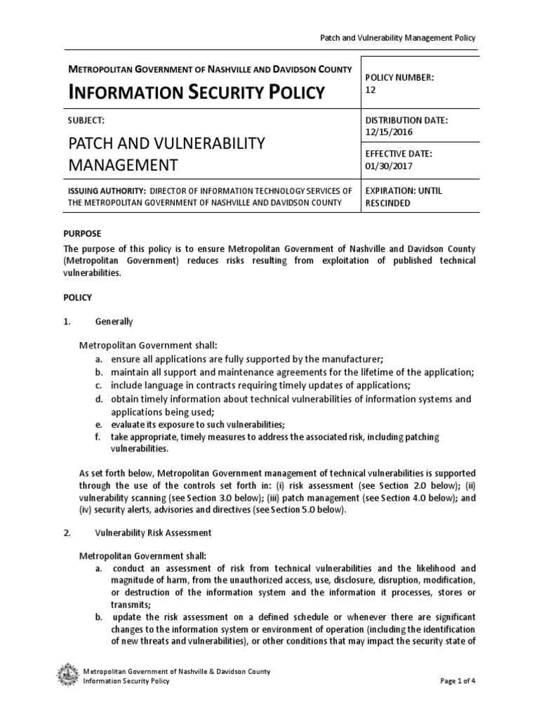ISM12 PatchAndVulnerabilityManagementPolicy | PDF | Vulnerability (Computing) | Information Security