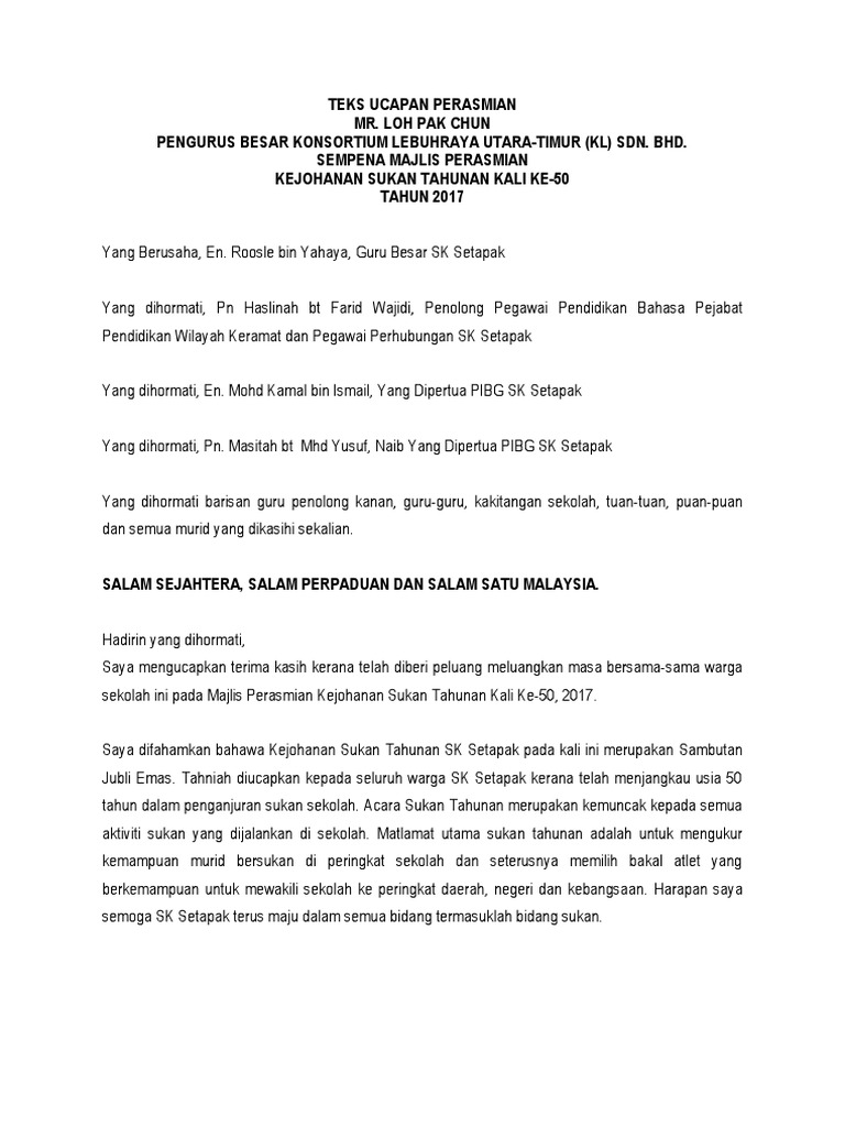 Teks Ucapan Perasmian | PDF