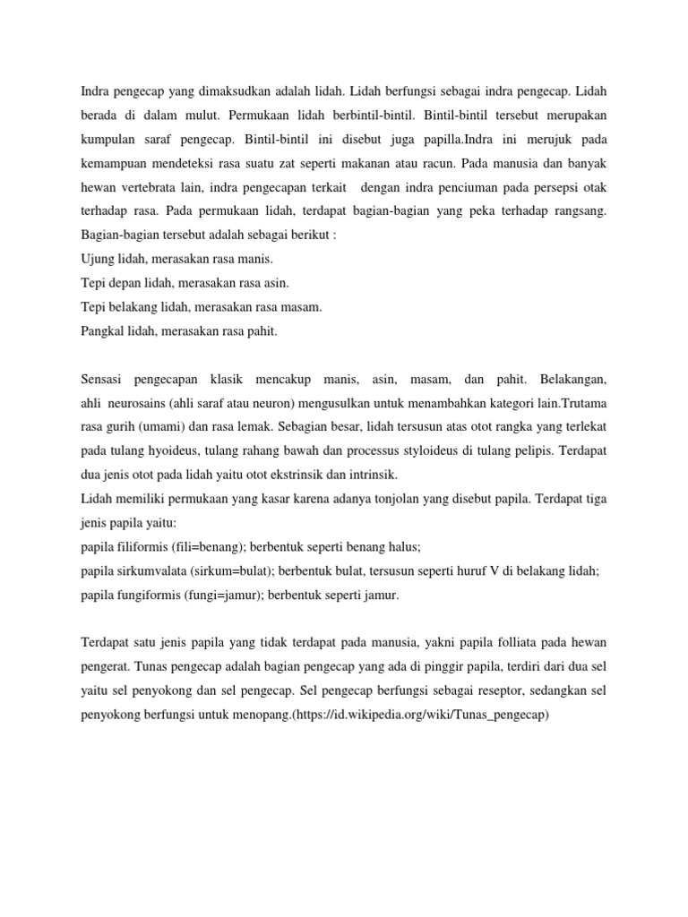 Indra Pengecap Yang Dimaksudkan Adalah Lidah | PDF