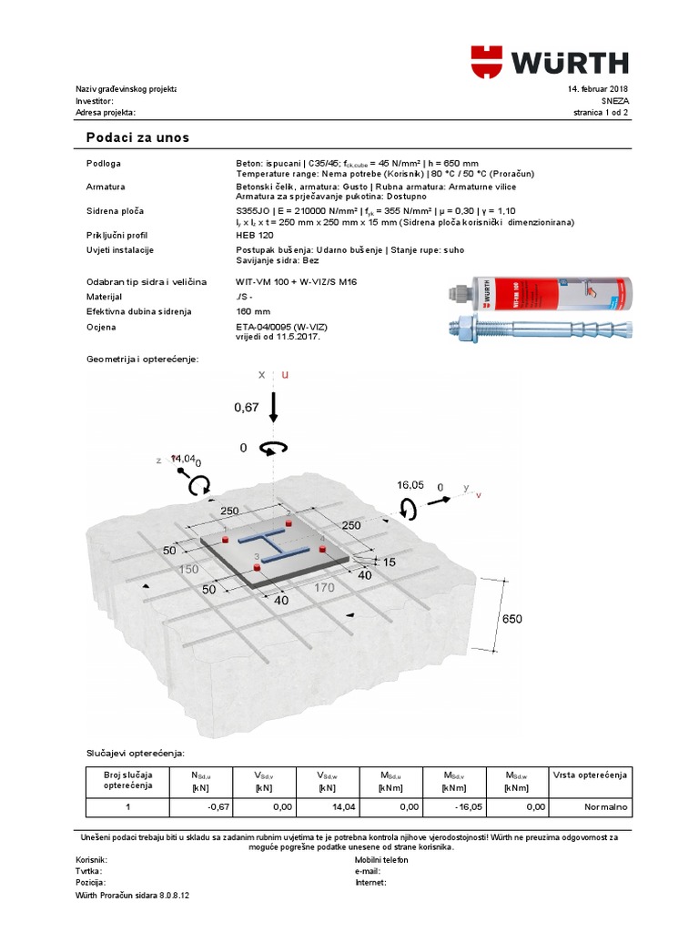 Proračun Wurth Ankeri Za Wmax | PDF