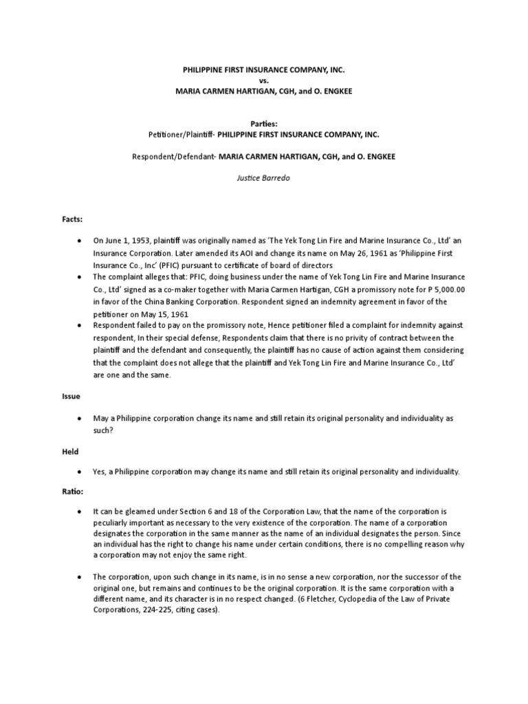 Philippine First Insurance Name Change Case | PDF | Corporations ...