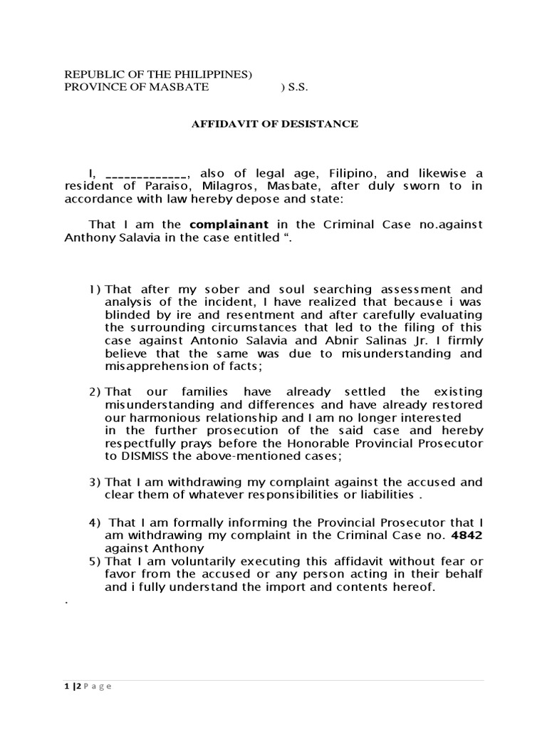 Affidavit of Desistance Solo | PDF