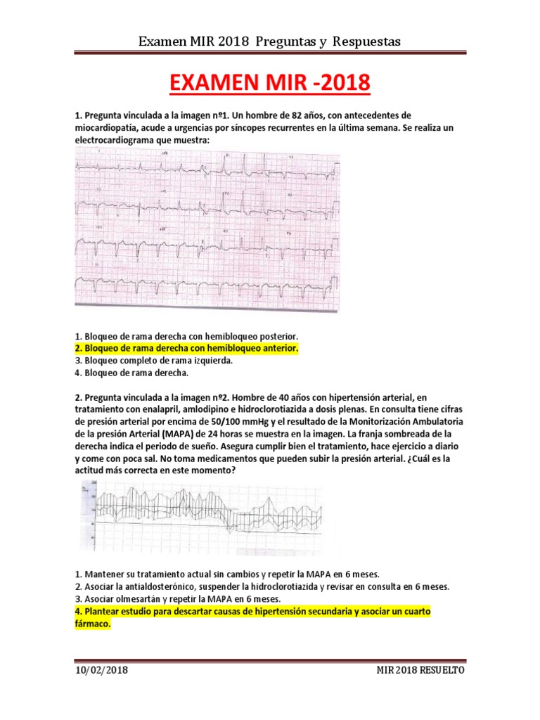 Examen MIR 2018: Preguntas y Respuestas | PDF | Angiotensina | Cáncer ...