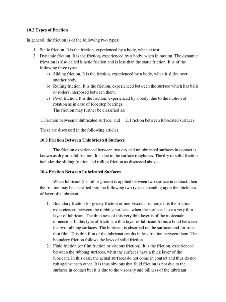 10.2 Types of Friction | PDF | Friction | Lubricant