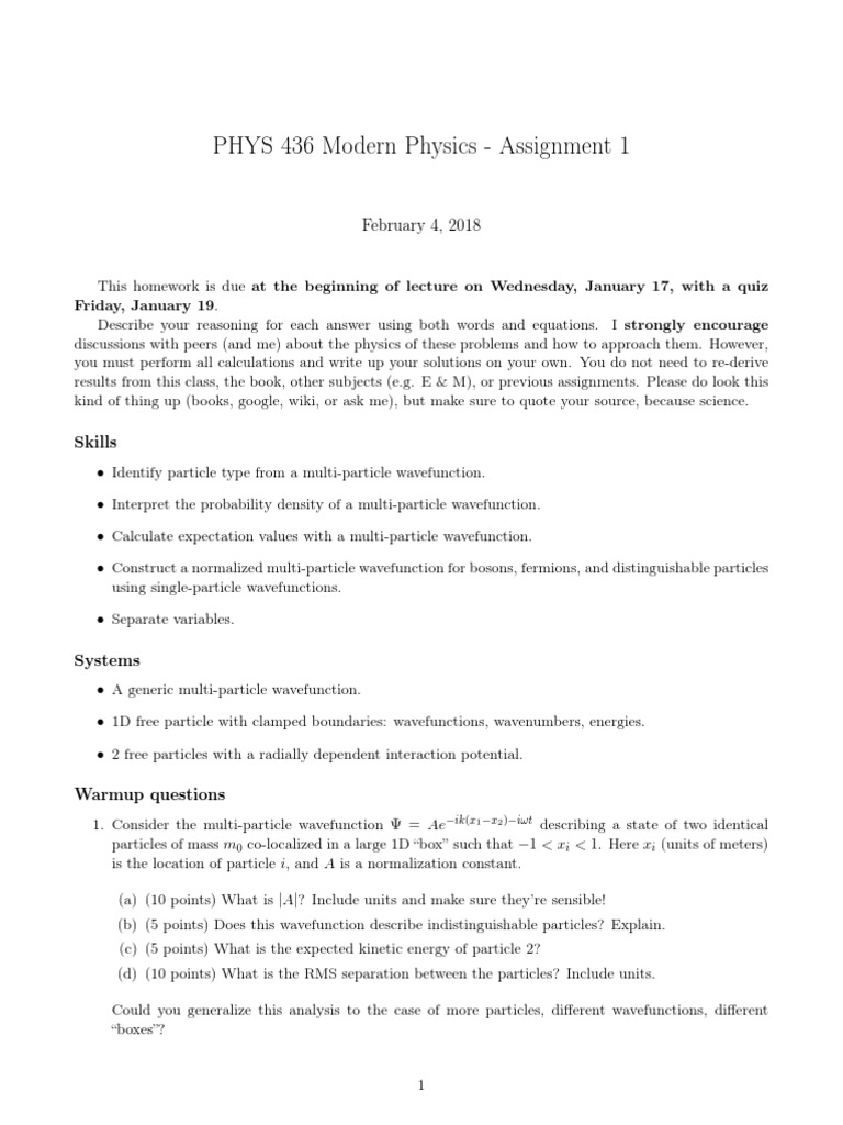 Assignment 1 - Identical Particles | PDF | Wave Function | Electron