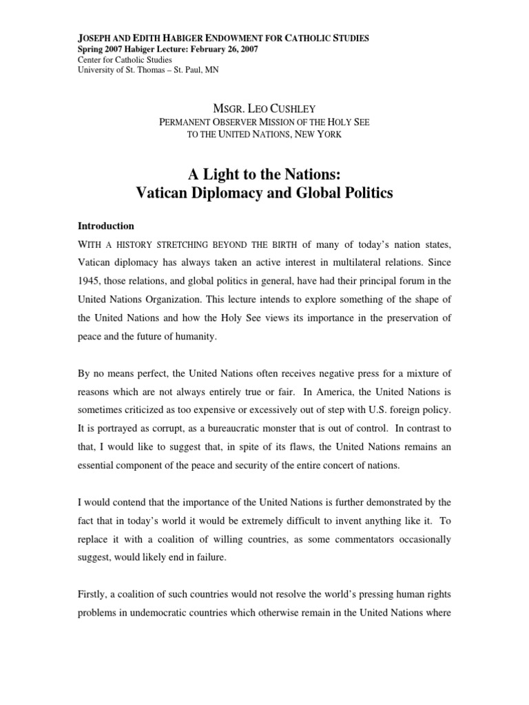 A Light To The Nations - Vatican Diplomacy and Global Politics | PDF ...