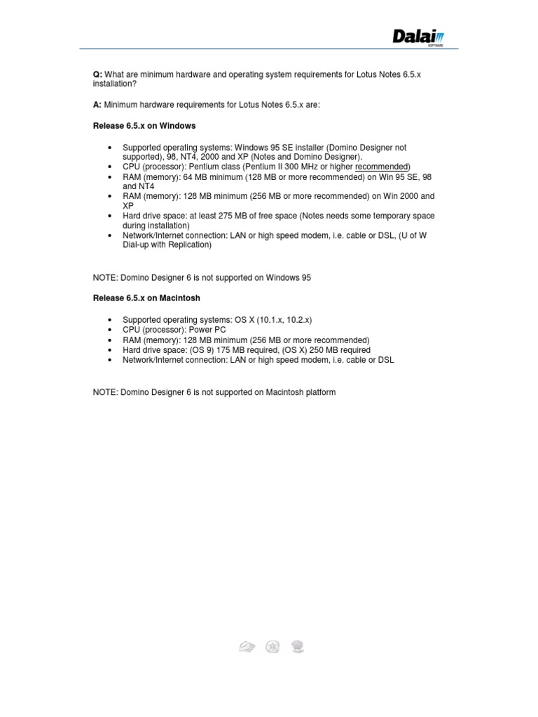 Lotus Notes 6.5.x System Requirements | PDF | Computers