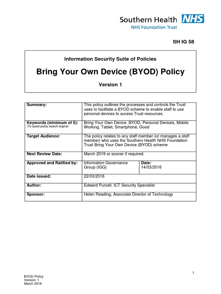 Bring Your Own Device Policy V1 | PDF | Computer Security | Security
