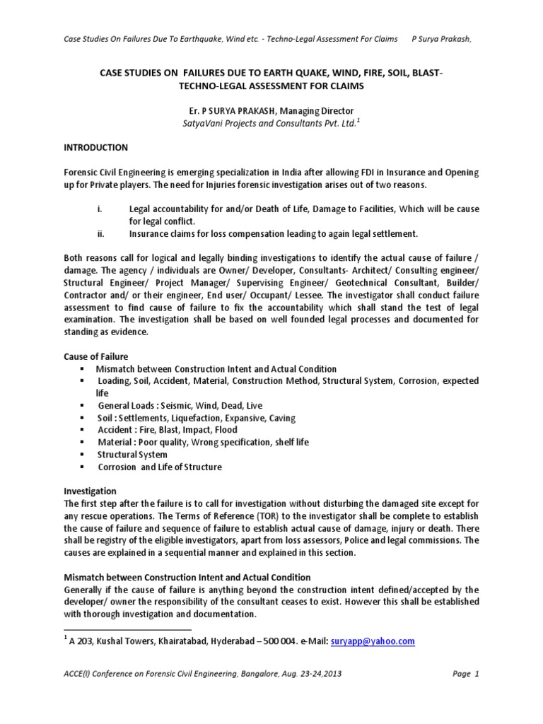 Case Studies Failures Due Earthquake, Wind, Fire, Soil, Blast | PDF ...