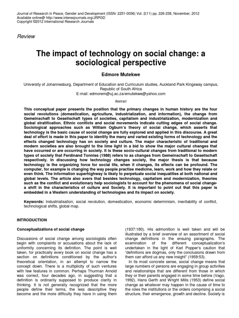 The Impact of Technology On Social Change A Sociological Perspective ...