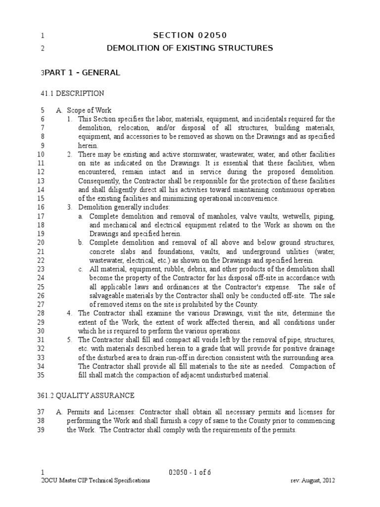 Demolition of Existing Structures | PDF | Demolition | Pipe (Fluid ...