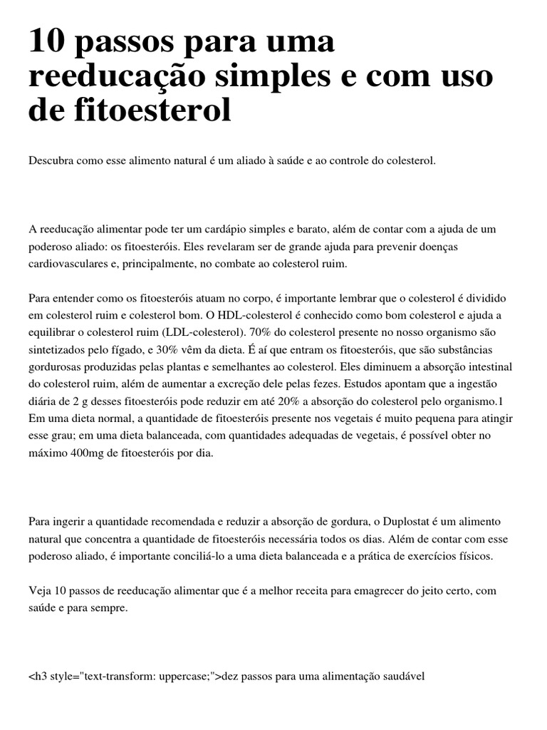10 Passos para Uma Reeducacao Simples e Com Uso de Fitoesterol | PDF ...