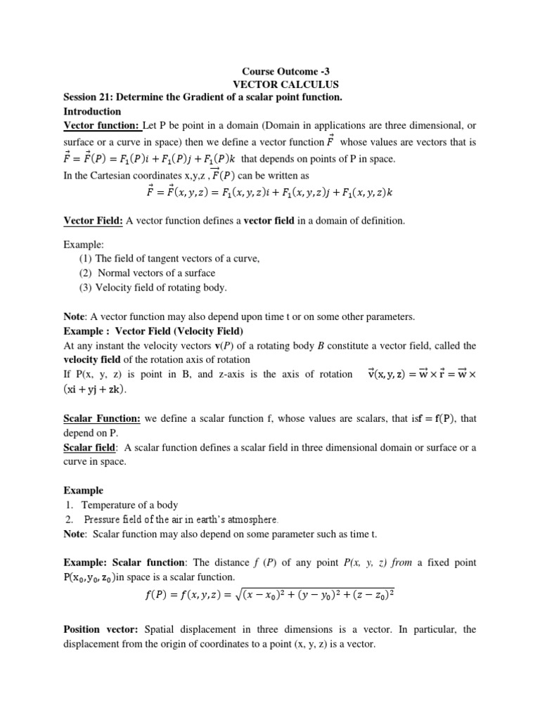 Co-3 Course Material (Vector Calculus) | PDF | Gradient | Euclidean Vector