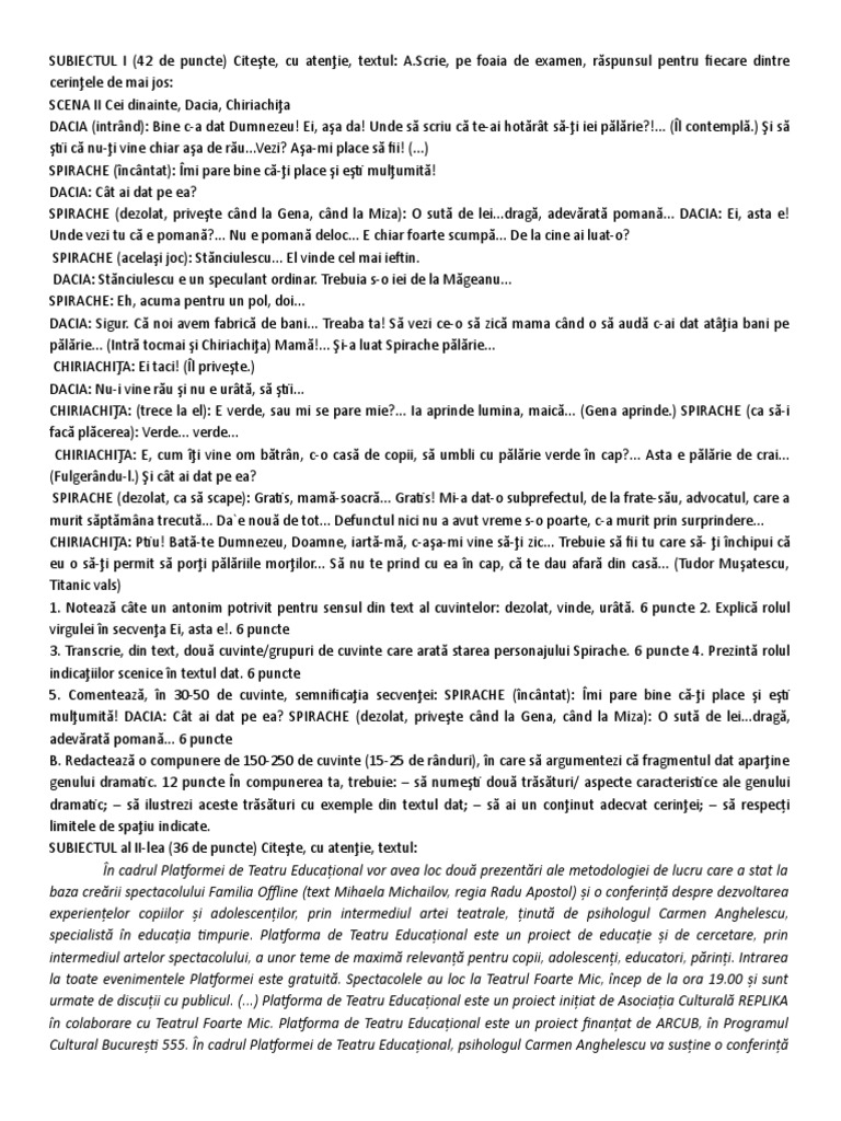 Evaluare Nationala - Modele Genul Dramatic | PDF