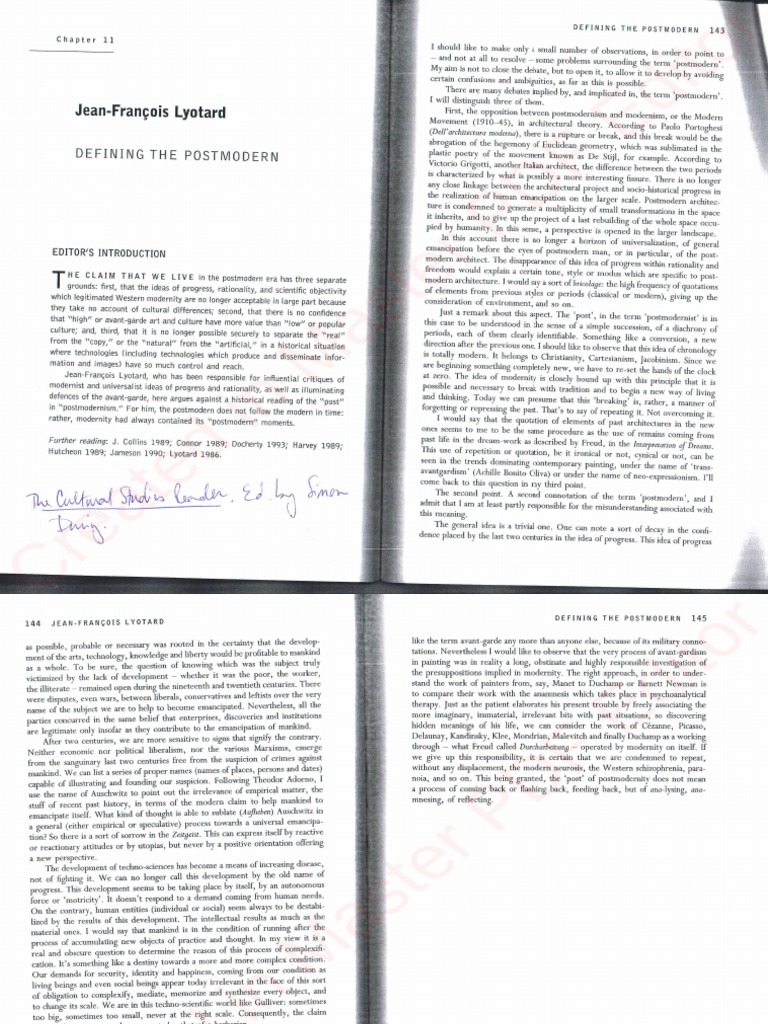 Jean - Francois Lyotard Defining The Postmodern | PDF