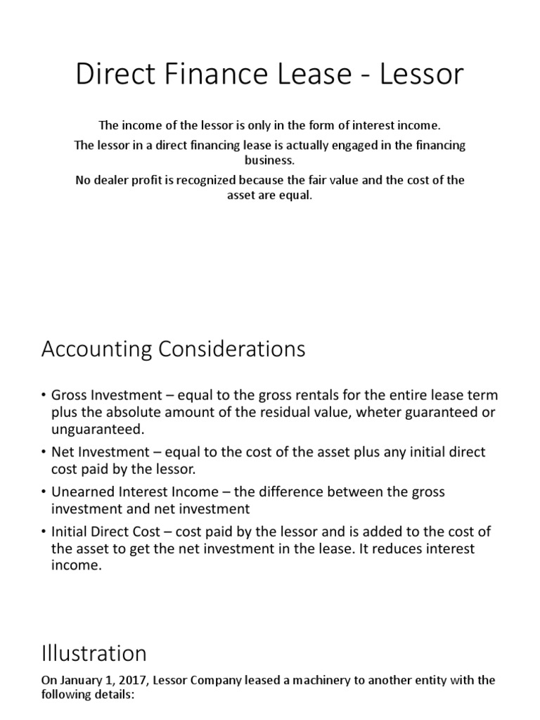 Direct Finance Lease - Lessor | PDF