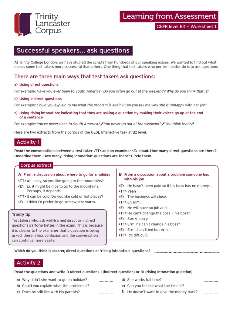 B2 - Worksheet 1 PDF | PDF | Question | Test (Assessment)