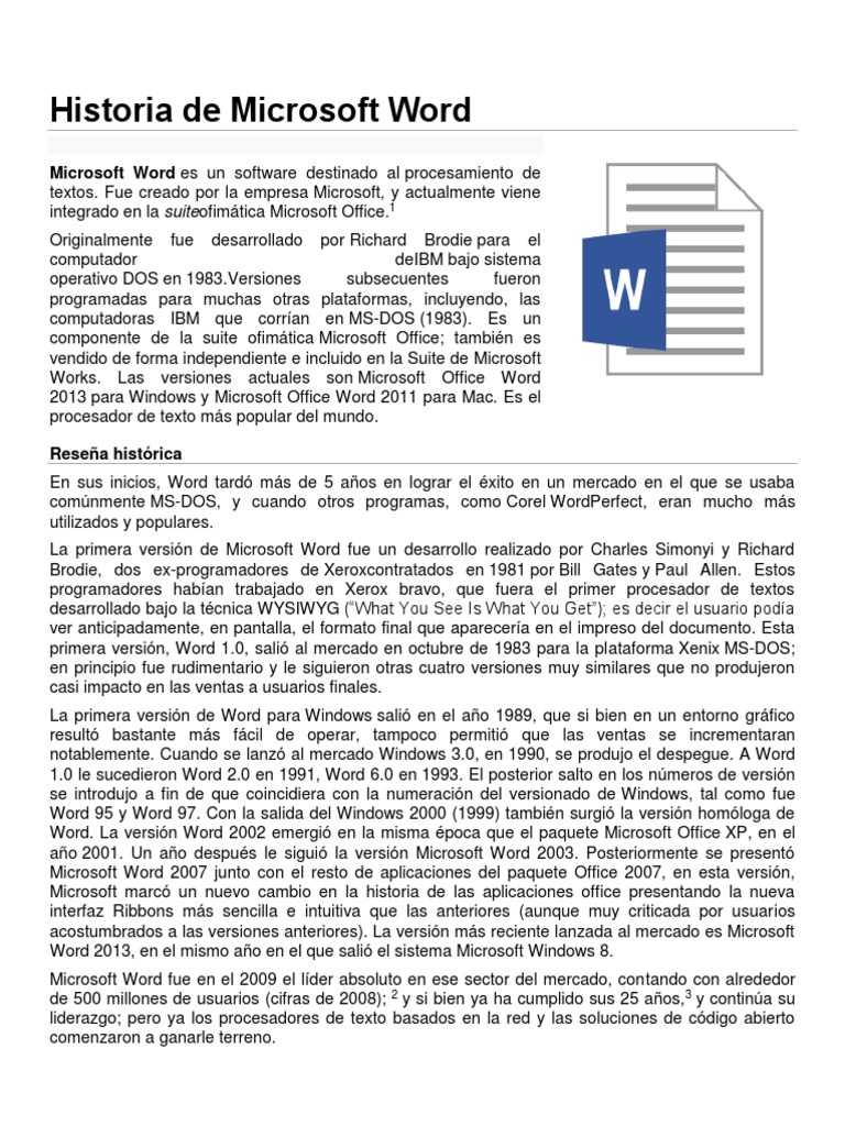 Historia de Microsoft Word | PDF | Microsoft Word | Informática