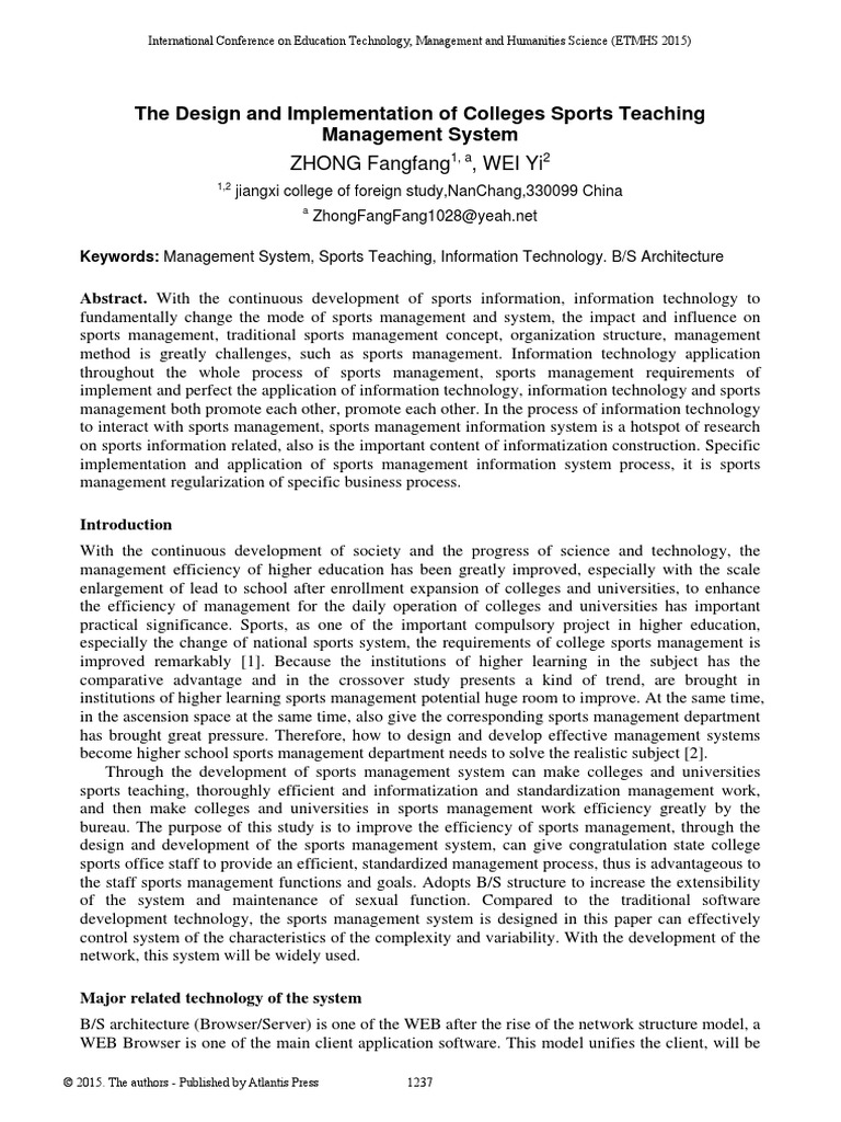 The Design and Implementation of Colleges Sports Teaching Management ...