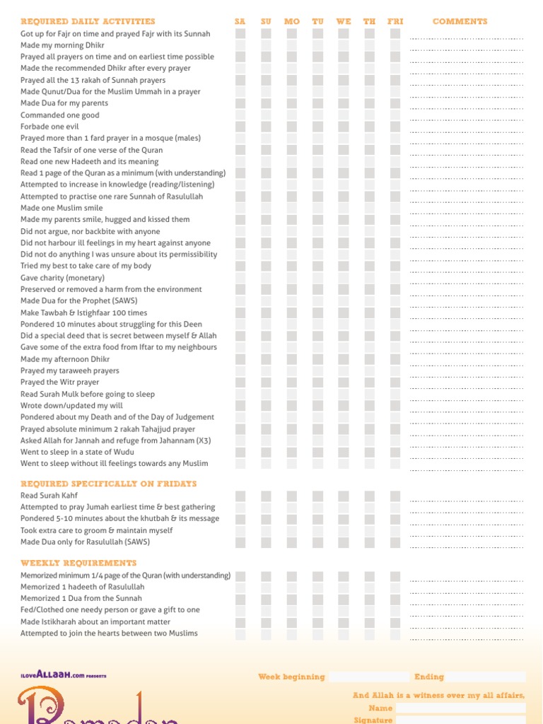 Ramadan Checklist | PDF
